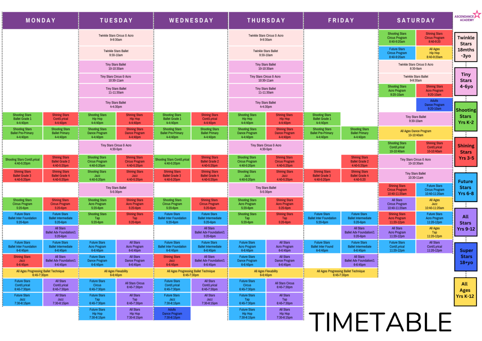 Our Classes Timetable | Ascendence Academy | Caringbah