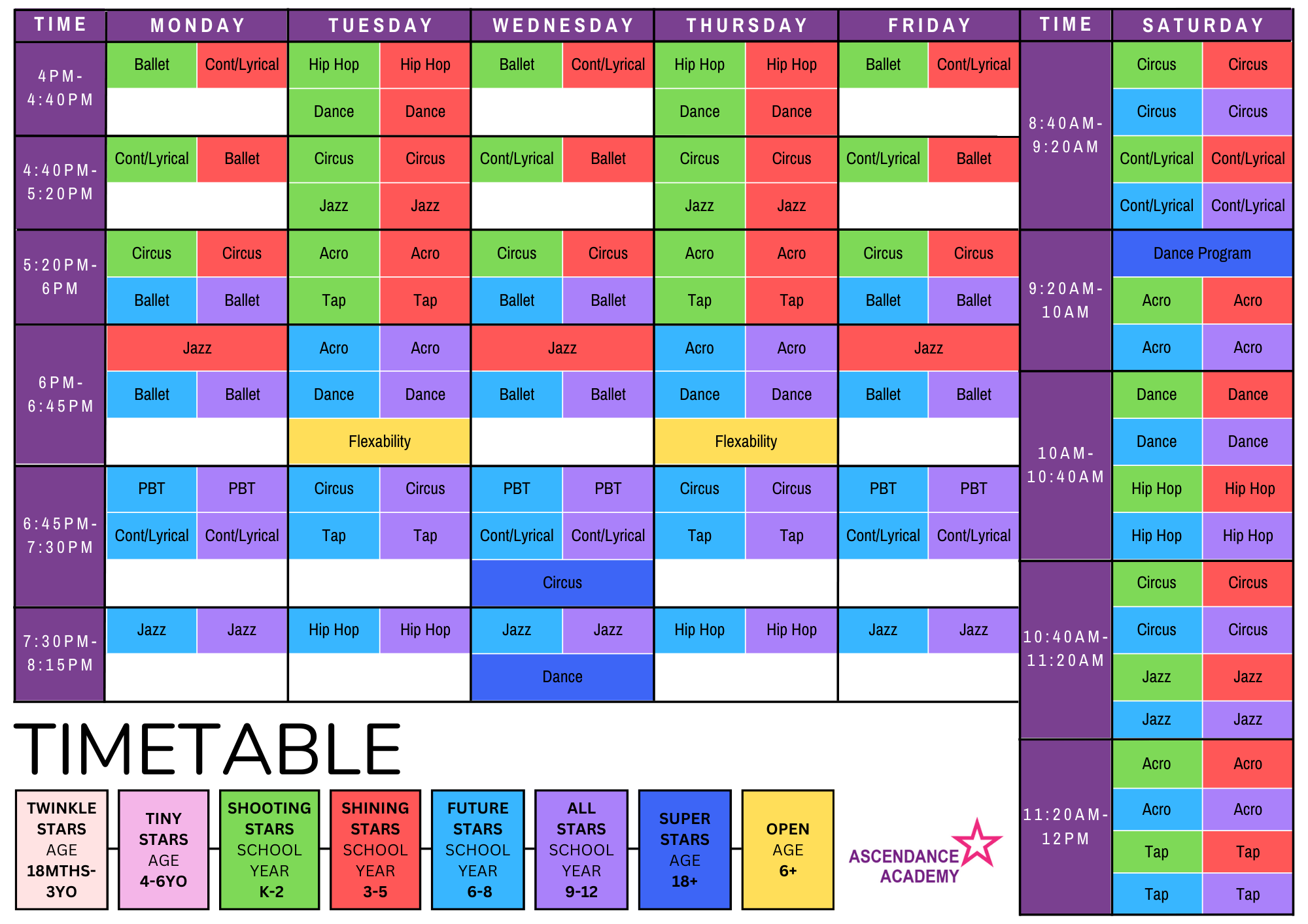 Our Classes Timetable | Ascendence Academy | Caringbah
